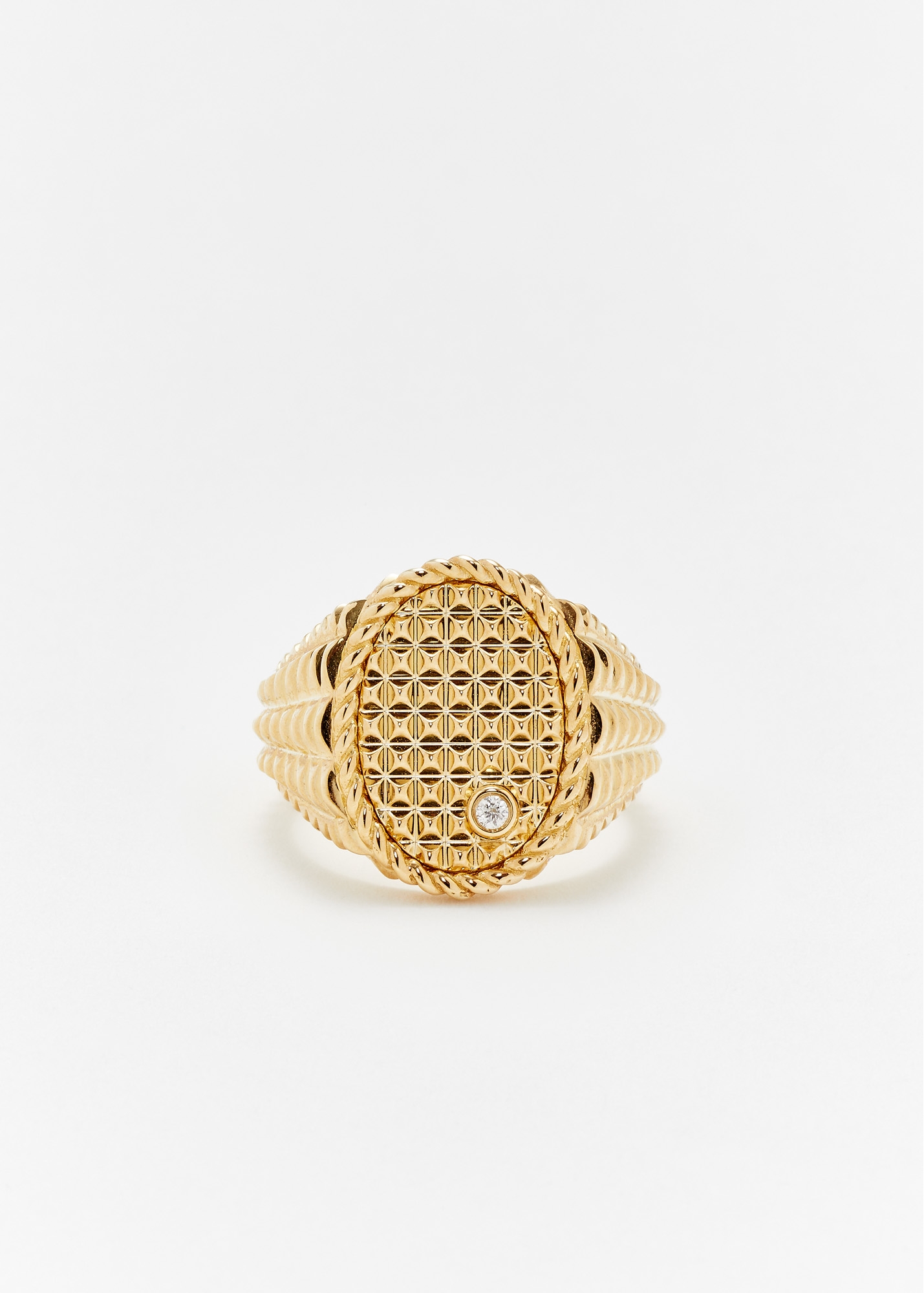 Baby Signet Ring Ovale - Pink coral, diamond and yellow gold - Yvonne Léon